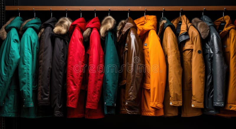 A Bunch of Jackets, Coats on a Rack Stock Photo - Image of apparel ...