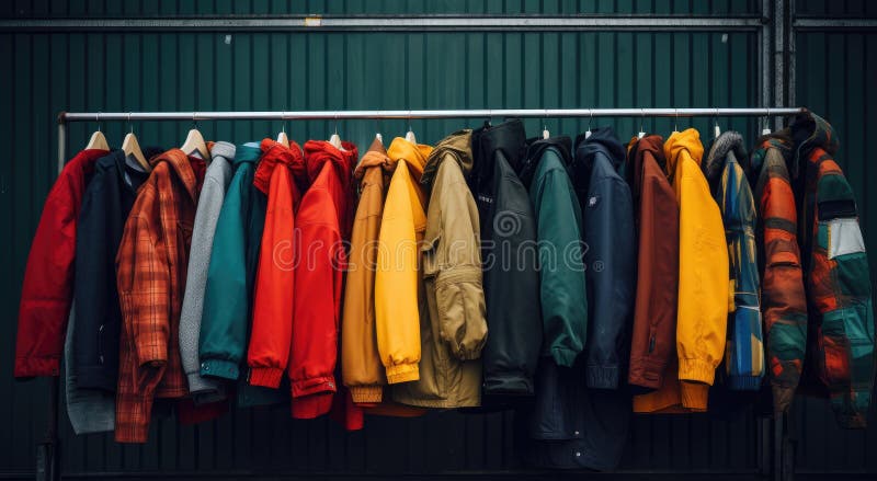 A Bunch of Jackets, Coats on a Rack Stock Photo - Image of colorful ...
