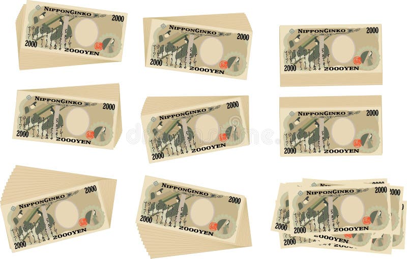 Bunch of Japan`s 2000 Yen Note Set Stock Vector - Illustration of back ...
