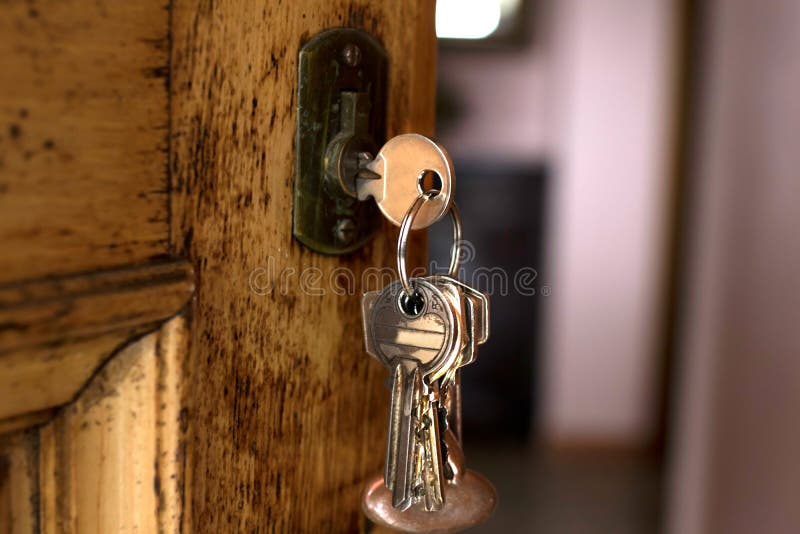 Keys hanging from door stock photo. Image of jimmy, opened - 152150508