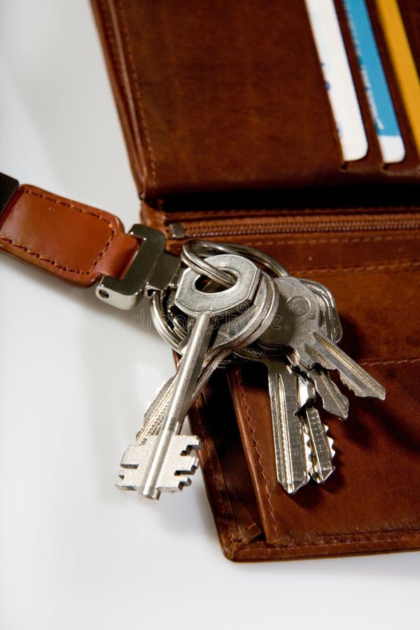 Bunch of Keys on Leather Wallet Stock Image - Image of isolated, home ...