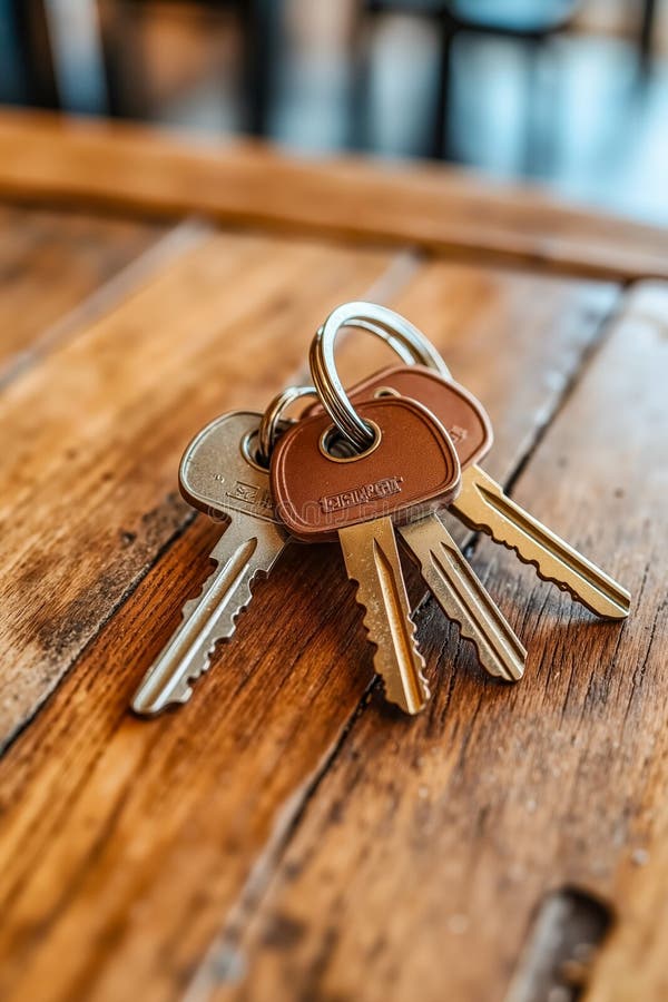 A Bunch of Keys Sitting on Top of a Wooden Table Stock Photo - Image of ...