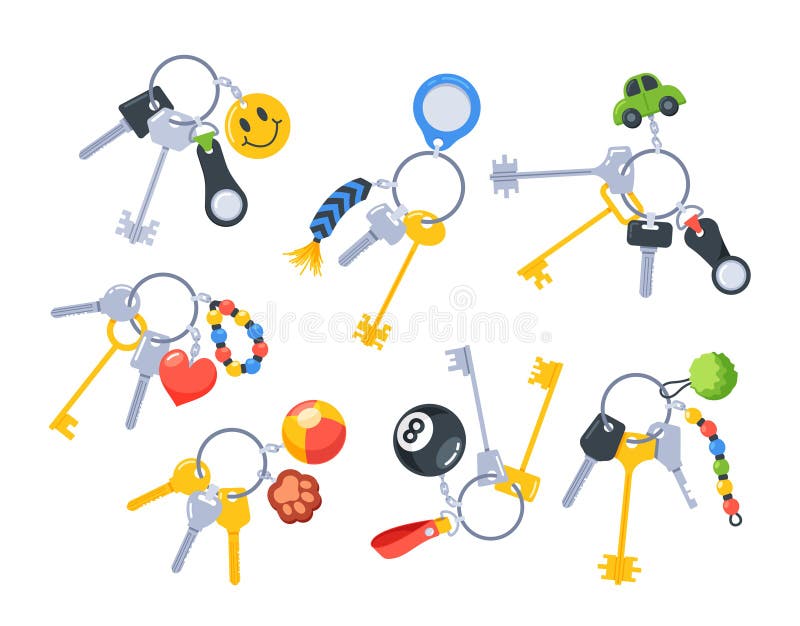 Bunch of Keys on Various Keychains Featuring Different Designs, Colors ...