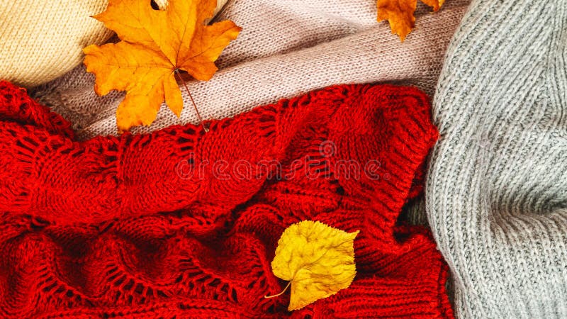 Bunch of Knitted Warm Color Sweaters with Different Knitting Patterns ...