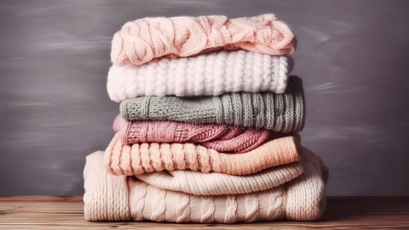 Bunch of Knitted Warm Pastel Color Sweaters with Different Knitting ...