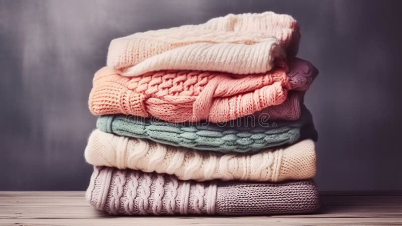 Bunch of Knitted Warm Pastel Color Sweaters with Different Knitting ...