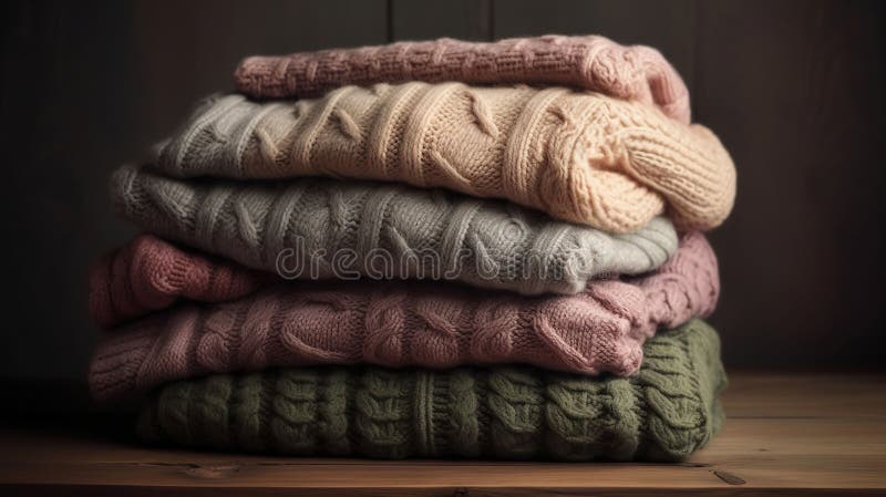 Bunch of Knitted Warm Pastel Color Sweaters with Different Knitting ...