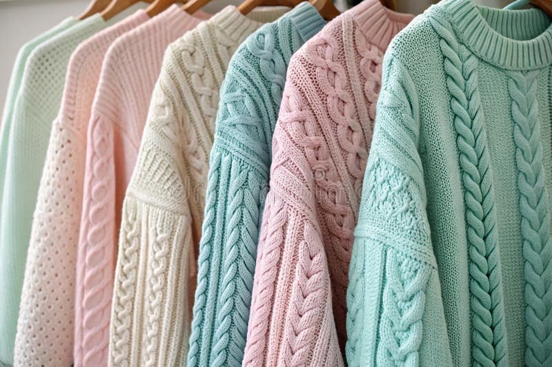 Knitted Warm Pastel Color Sweaters with Different Knitting Patterns ...