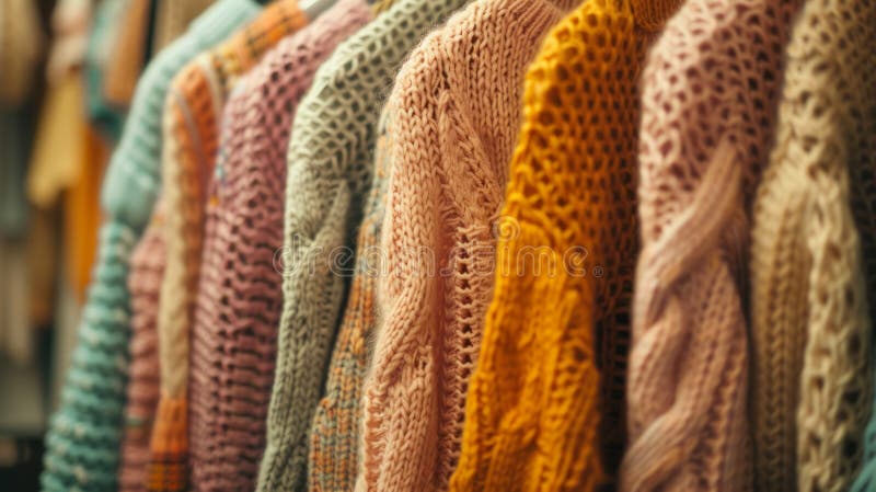 Bunch of Knitted Warm Pastel Color Sweaters with Different Vertical ...