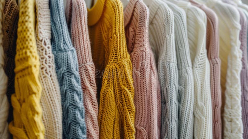 Bunch of Knitted Warm Pastel Color Sweaters with Different Vertical ...