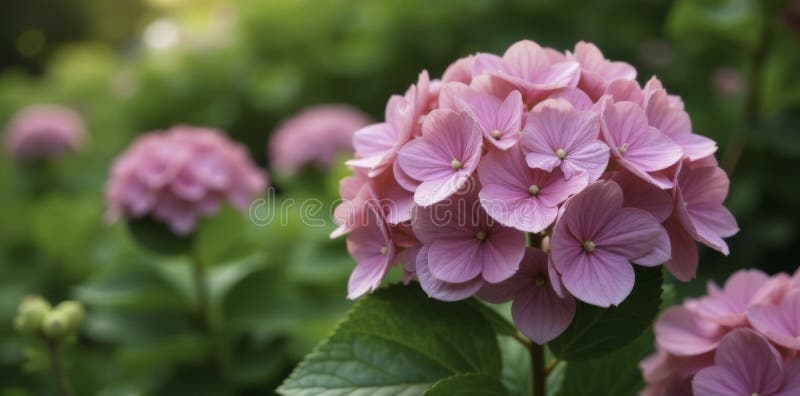 Bunch of Large Pink Hydrangeas in the Garden with Greenery, Garden, Blossoms, Flowers Stock ...