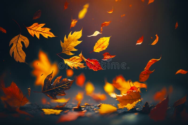 Bunch of Leaves that are Falling Off of Tree in the Air with Blue Sky ...