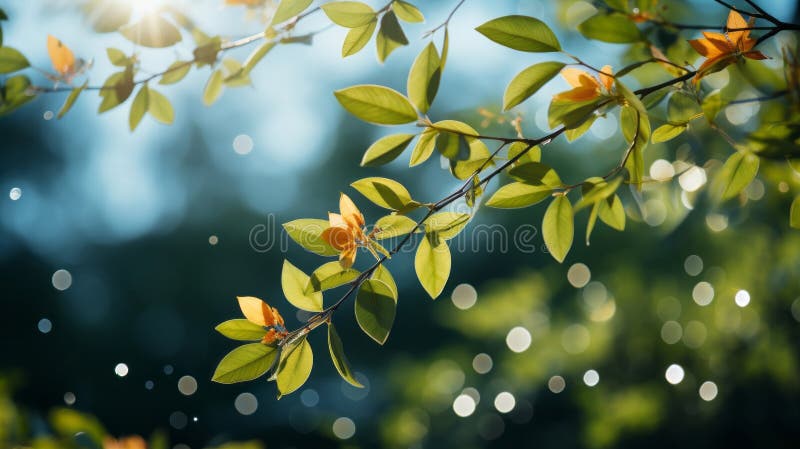 Bunch of Leaves Flying in the Air with Bokeh Background. Generative AI ...