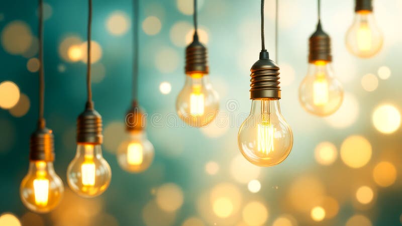 Bunch of Light Bulbs Hanging from the Ceiling Stock Photo - Image of ...