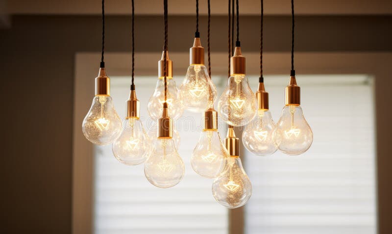 Bright Illumination: a Vibrant Array of Suspended Light Bulbs Stock ...