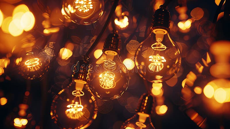Bunch of Light Bulbs Hanging from Ceiling Stock Image - Image of ...