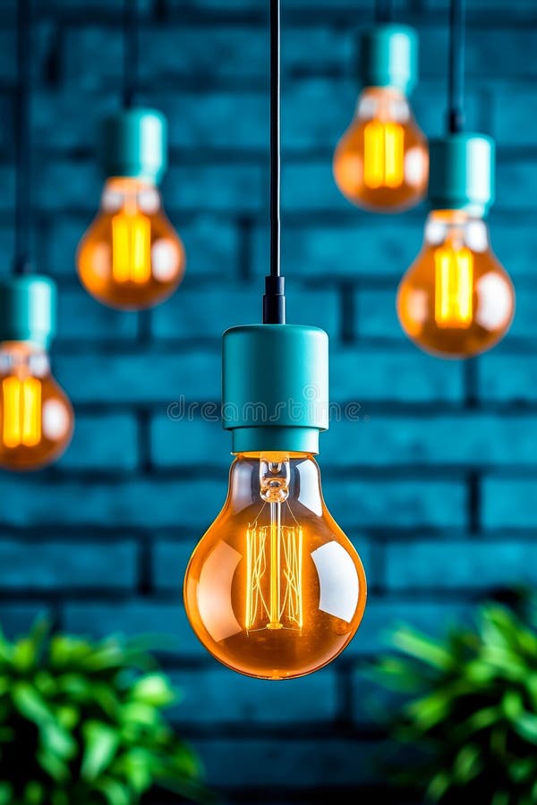 A Bunch of Light Bulbs Hanging from a String of Lights Stock Photo ...