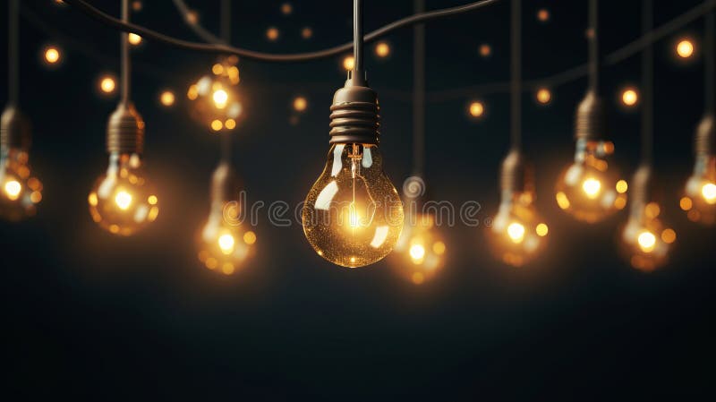 A Bunch of Light Bulbs Hanging from a Wire Stock Image - Image of ...