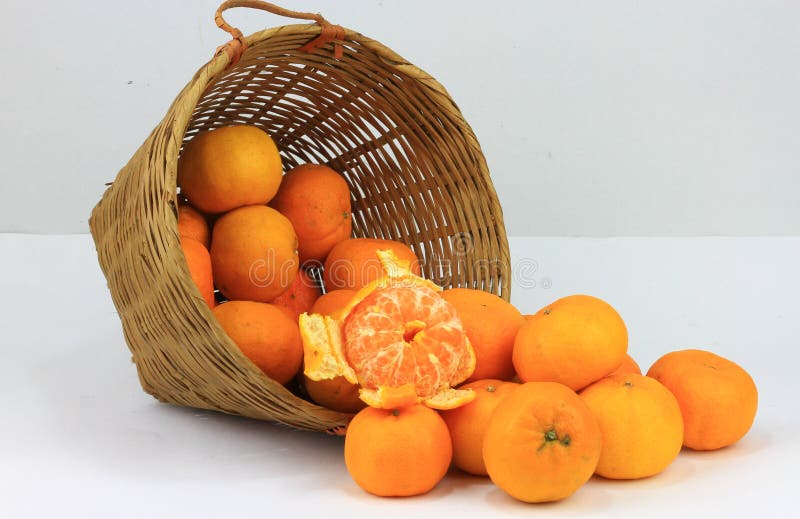 A Bunch of Mandarin Orange in Rattan Basket Stock Image - Image of ...