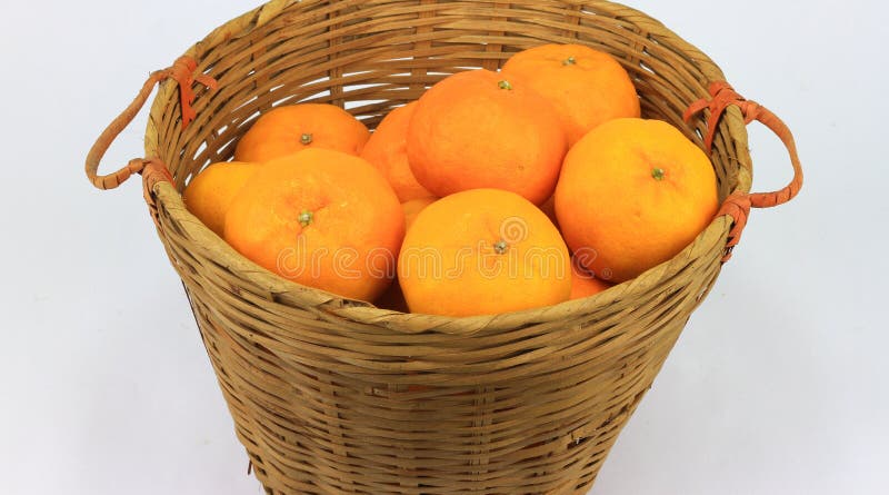 A Bunch of Mandarin Orange in Rattan Basket Stock Image - Image of ...