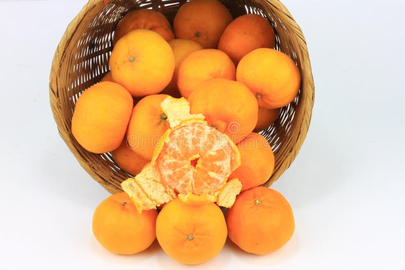 A Bunch of Mandarin Orange in Rattan Basket Stock Image - Image of ...