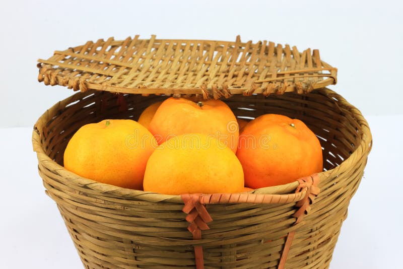 A Bunch of Mandarin Orange in Rattan Basket Stock Image - Image of ...