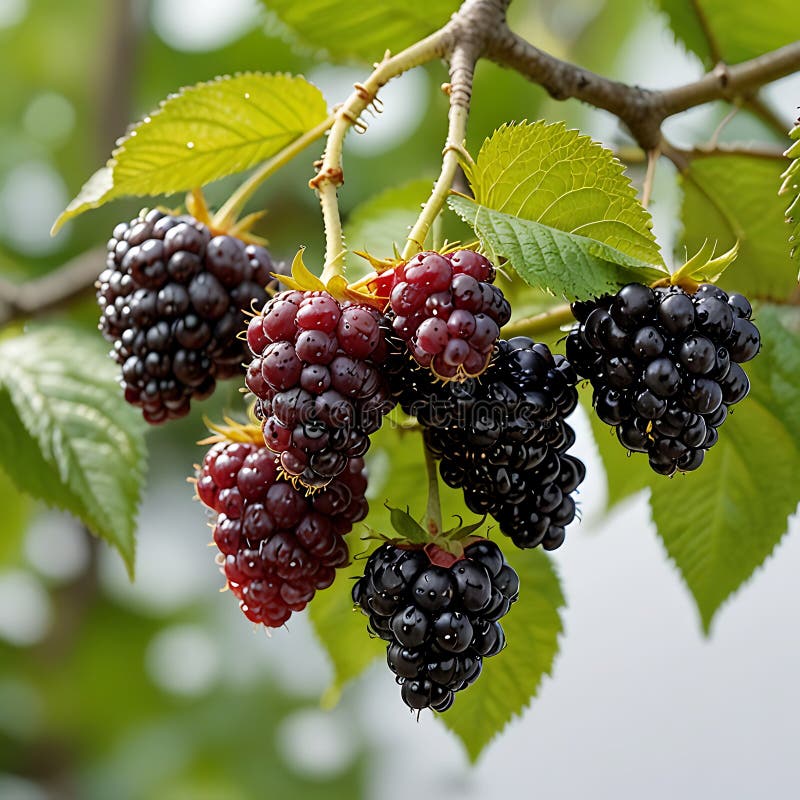 A Bunch of Marionberry Hangs from a Tree Branch Stock Illustration ...