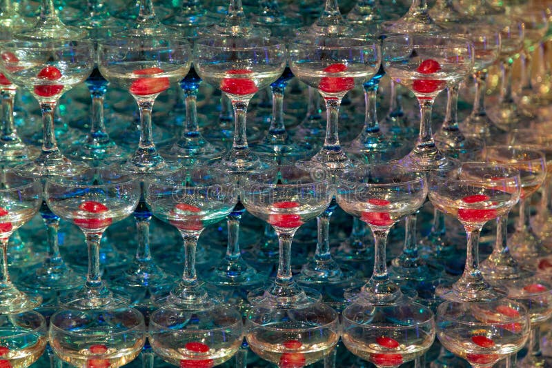 Bunch of Martini Glasses Stack Up on Each Other Filled with Drinks ...