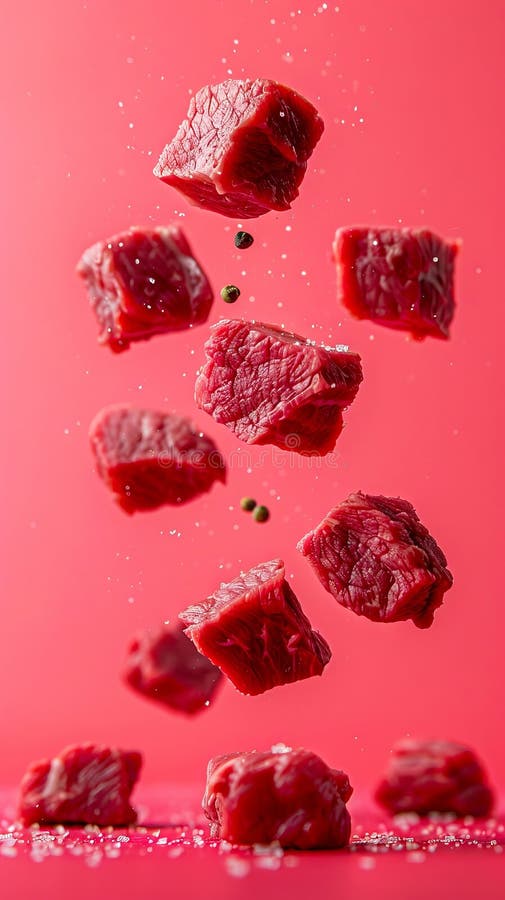 A Bunch of Meat Falling into the Air Stock Photo - Image of sprinkle ...