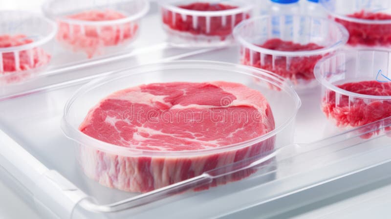 A Bunch of Meat in Plastic Containers on a Table, Meat Sample in Modern ...