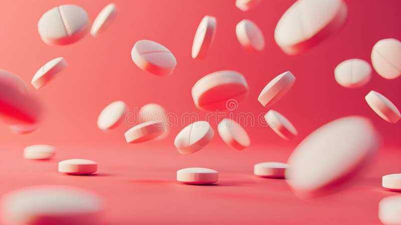 A Bunch of Medicine Tablets Floating on a Solid Color Background. this ...