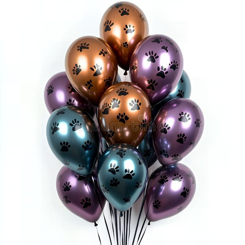 A Bunch of Metallic Balloons with Paw Prints Stock Illustration ...
