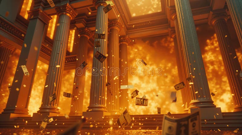 A Bunch of Money Falling from the Ceiling of a Building Stock Photo ...