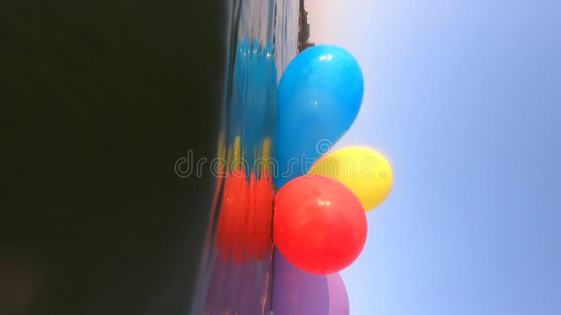 Bunch Multi-colored Balloons Tied Ribbon Floating Surface Sea Water ... Bunch Multi-colored Balloons Tied Ribbon Floating Surface Sea Water ...