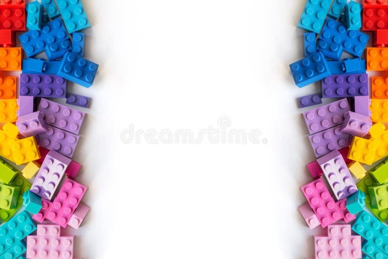 Lego. Border of a Lot of Colorful Plastick Constructor Bricks on White ...