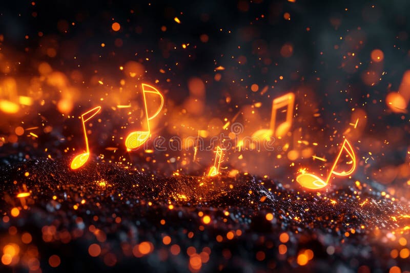A Bunch of Musical Notes are Glowing in the Dark, AI Stock Image ...