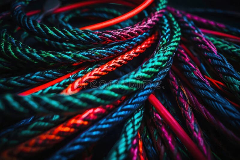 A Bunch of Neon Colored Computer Cables, Close-up, Bright Glowing ...