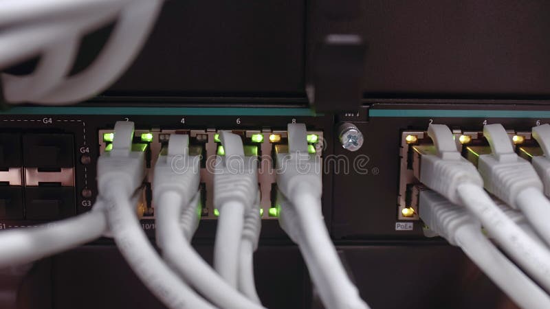 Network Cables into Rack Servers Stock Video - Video of computing ...