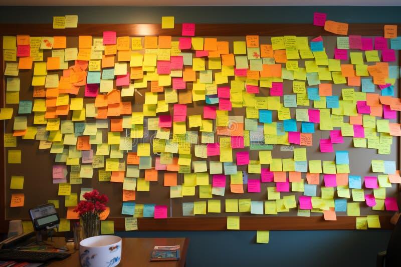 Bunch of Note Stickers on Wall. Generative AI Stock Illustration ...