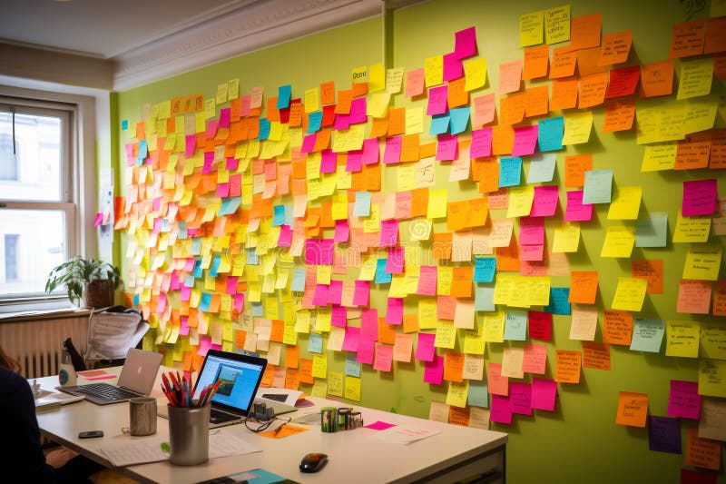 Bunch of Note Stickers on Wall. Generative AI Stock Illustration ...