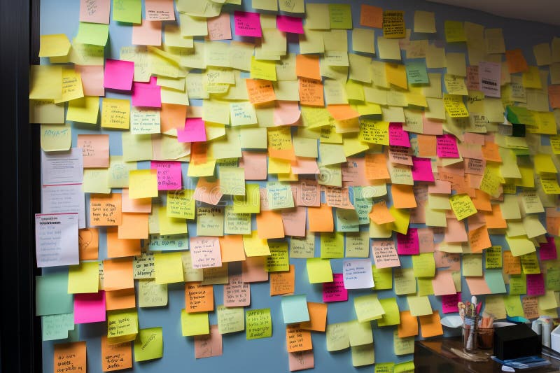Bunch of Note Stickers on Wall. Generative AI Stock Illustration ...