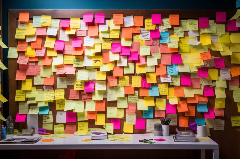 Bunch of Note Stickers on Wall. Generative AI Stock Illustration ...