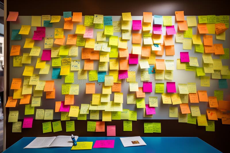 Bunch of Note Stickers on Wall. Generative AI Stock Illustration ...