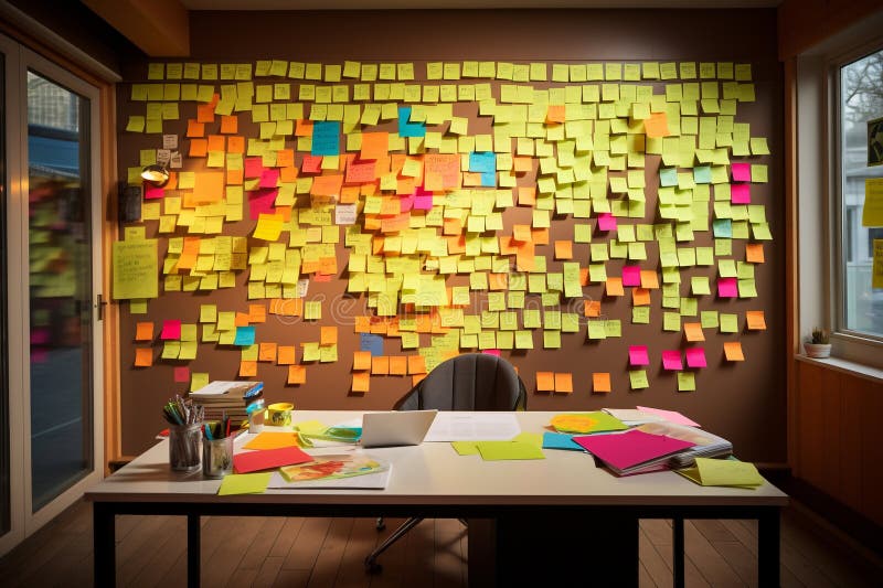 Bunch of Note Stickers on Wall. Generative AI Stock Illustration ...