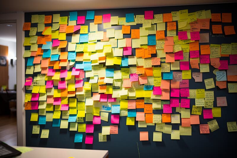 Bunch of Note Stickers on Wall. Generative AI Stock Illustration ...