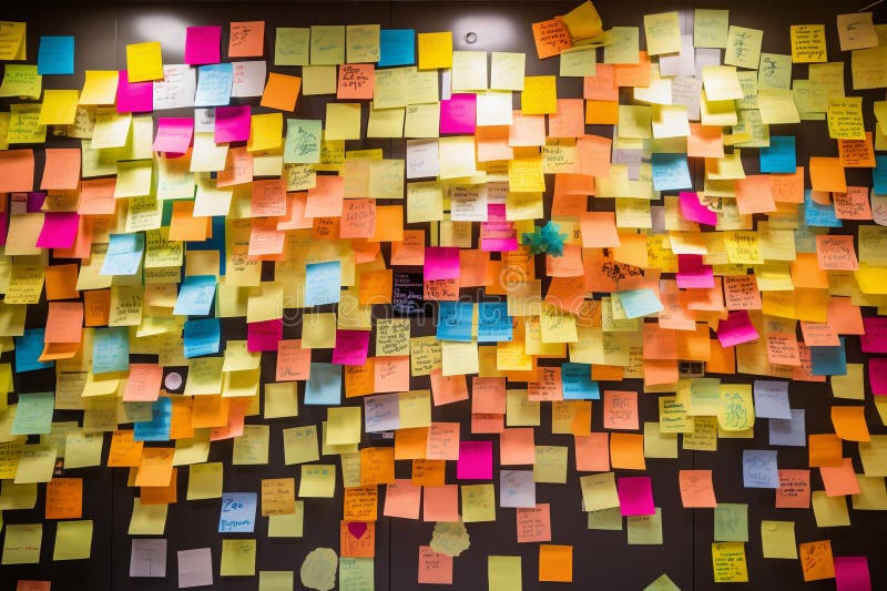 Bunch of Note Stickers on Wall. Generative AI Stock Illustration ...