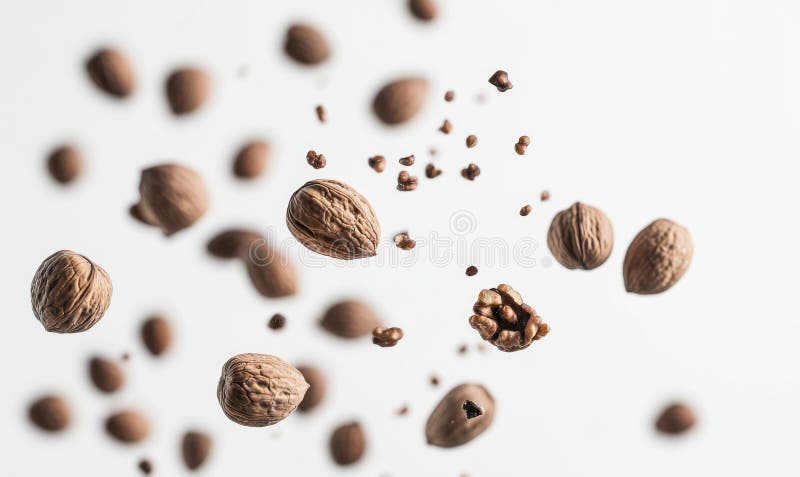 A Bunch of Nuts are Flying through the Air Stock Photo - Image of ...