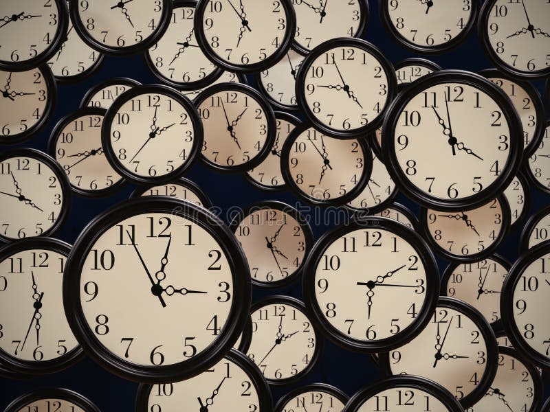 Bunch of office clocks stock illustration. Illustration of chronology ...