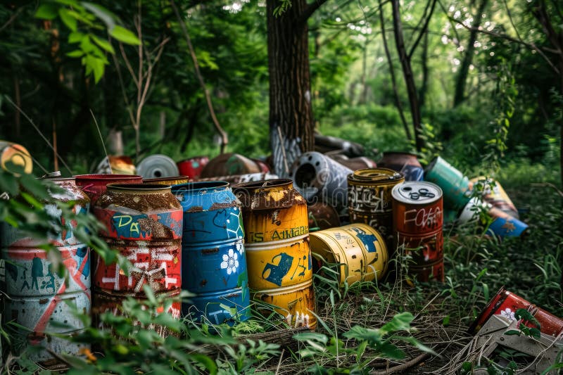 Bunch of Old Cans are Scattered in a Field Stock Photo - Image of ...
