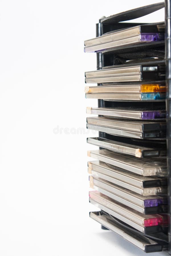 Bunch of Old Compact Discs in Plastic Shelf Stock Image - Image of case ...